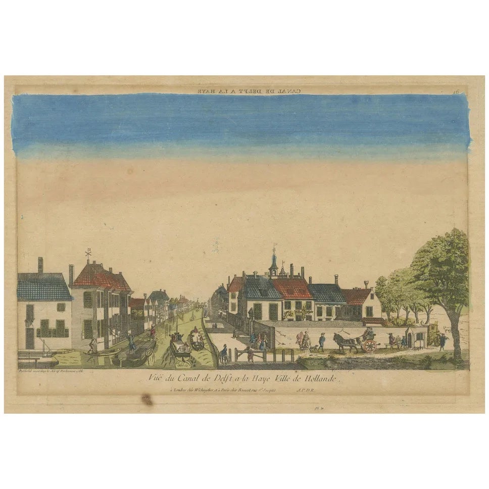 G.J. Probst, Optical View of Delft Canal, 1781 | Chairish