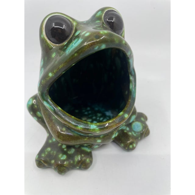 Vintage Blue and Green Ceramic Frog Statue | Chairish