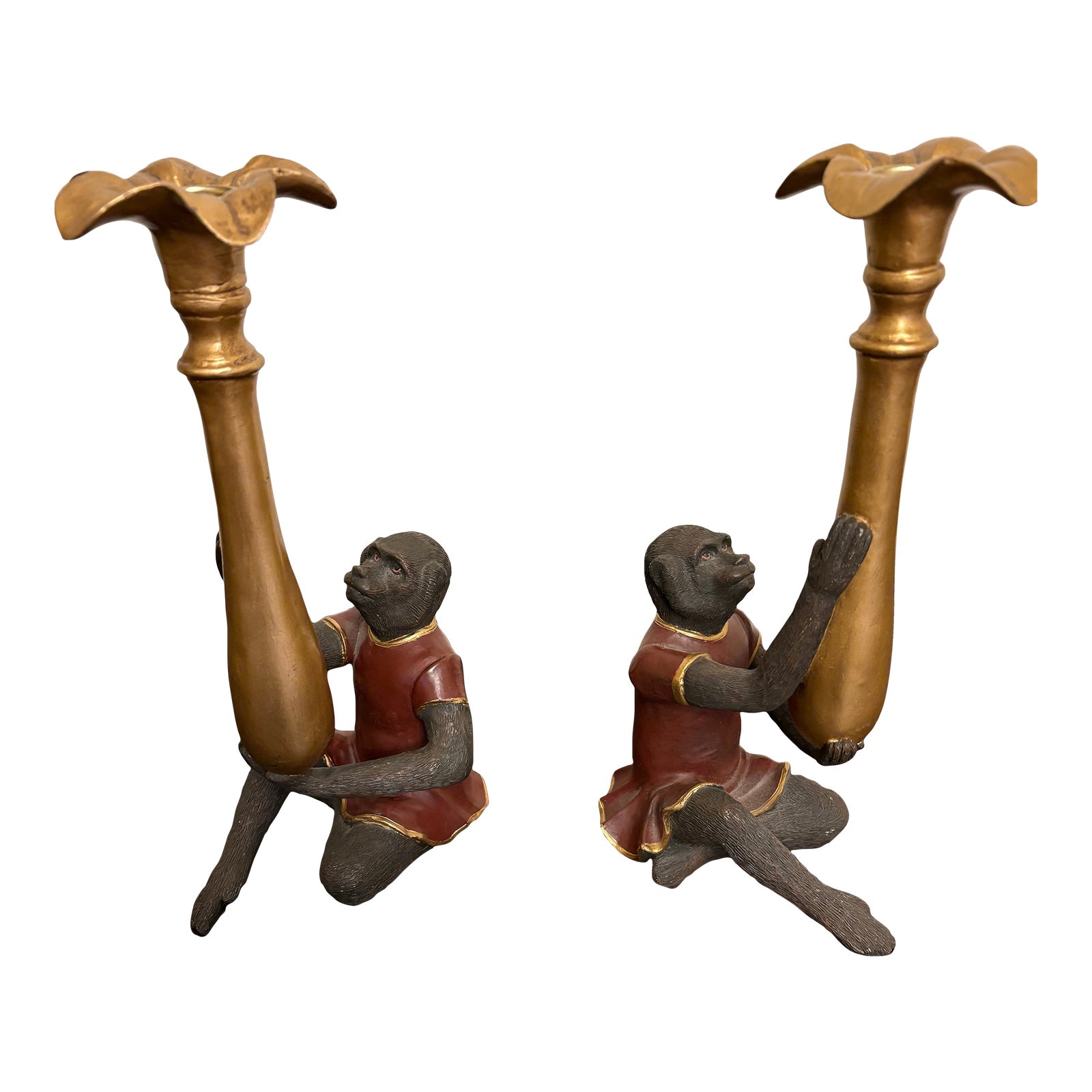 Vintage Butler Monkey Candleholders, Bill Huebbe Style Red Coat ...
