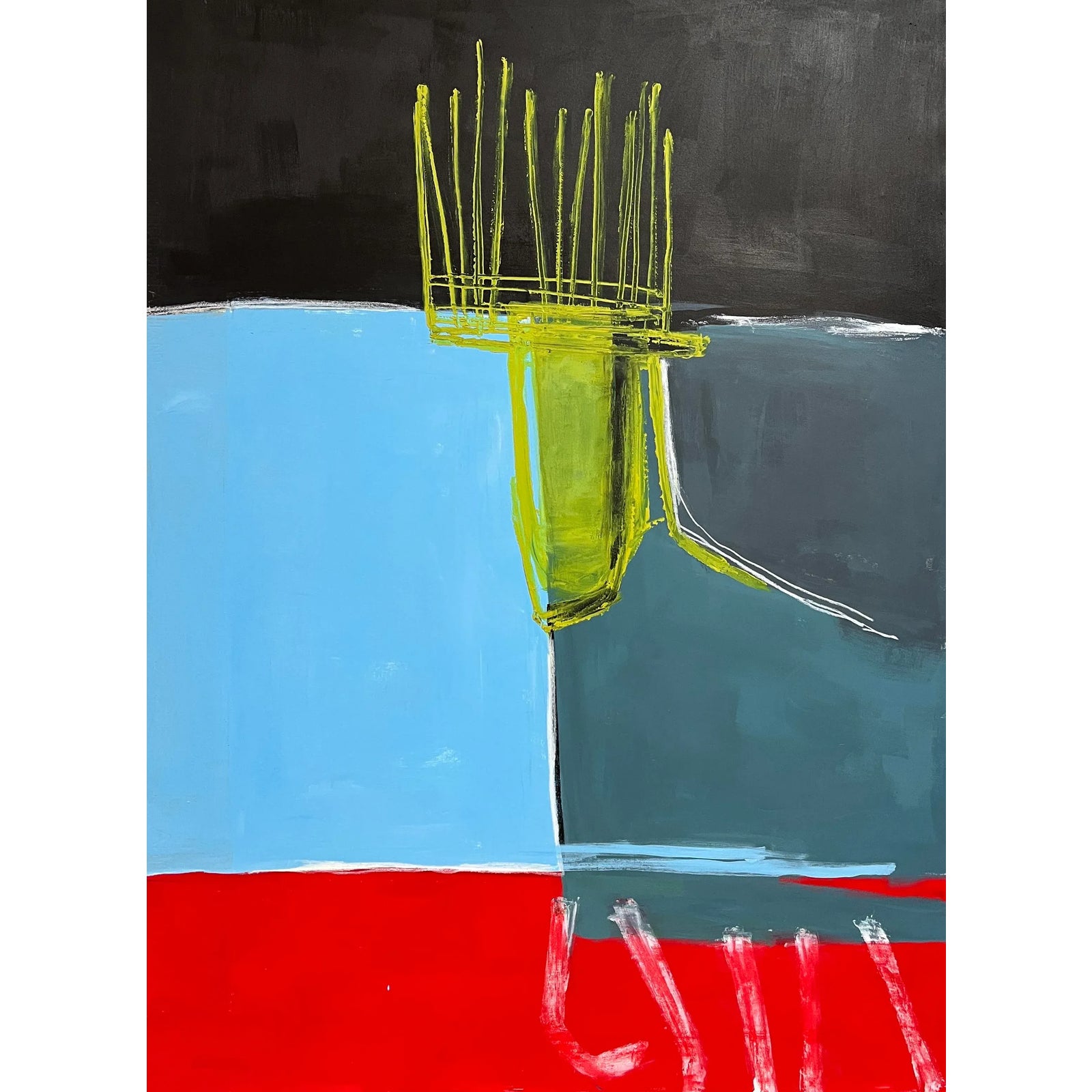 "Checkmate" Red, Black and Blue Abstract Painting on Paper | Chairish