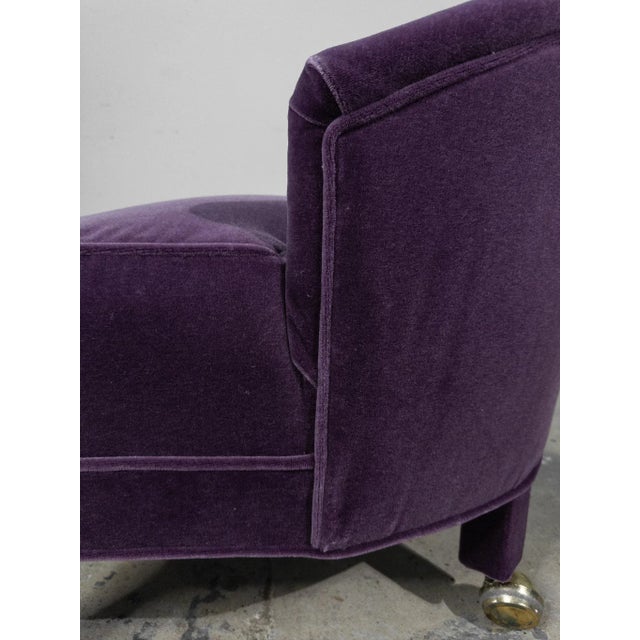 Pair of Upholstered Chairs in Violet Purple Velvet on Brass Rollers ...