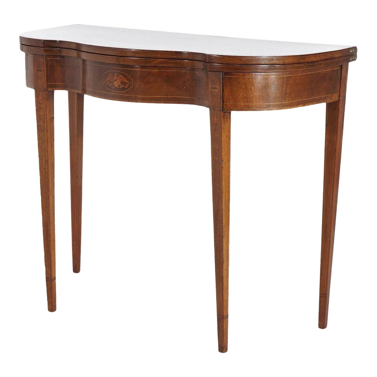 Federal Mahogany Swell Front Card Table, Bell Flower & Eagle Inlay ...