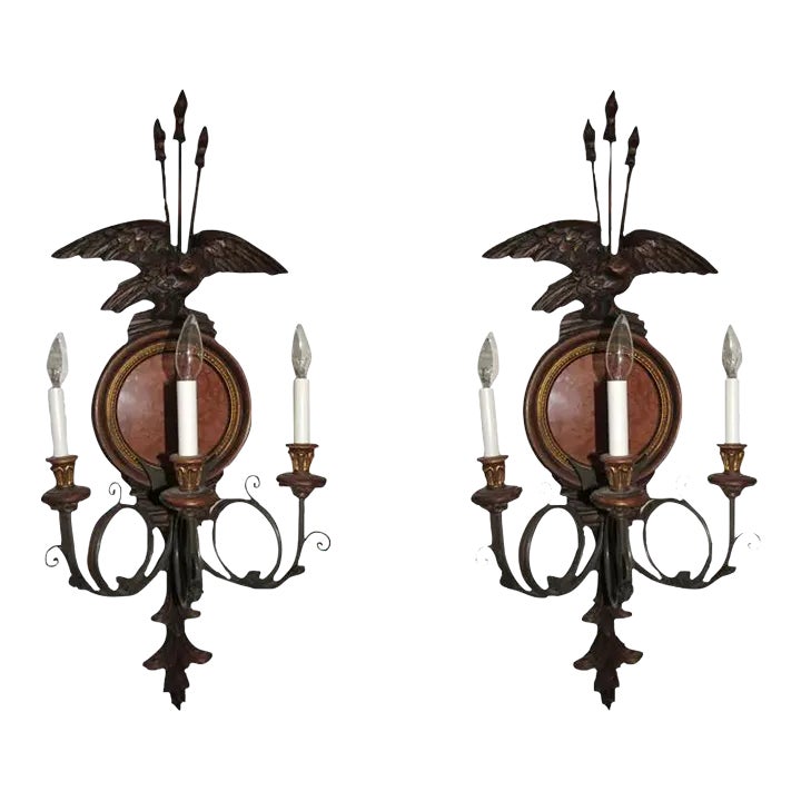 Pair of 1990s Traditional Federal Style 3 Light Wall Sconces | Chairish