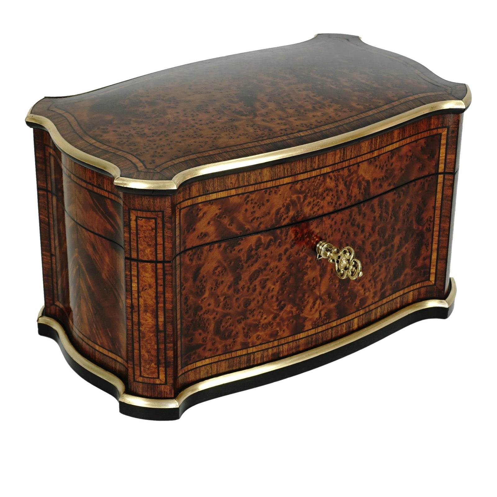 19th Century French Tahan Paris Burl Wood Tea Caddy Box With Three ...