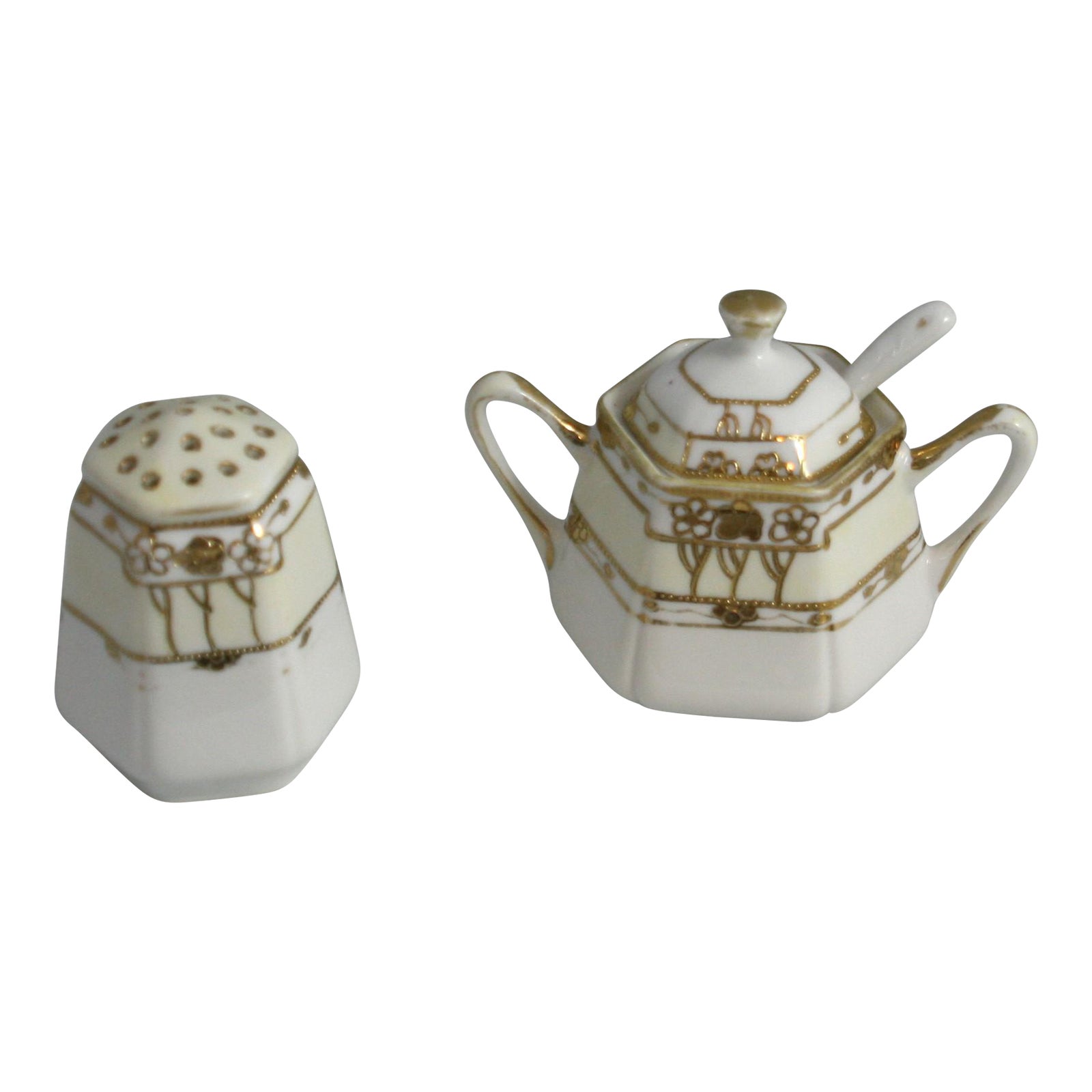 Antique Nippon Morimura Porcelain White & Gold Shaker and Lidded ...