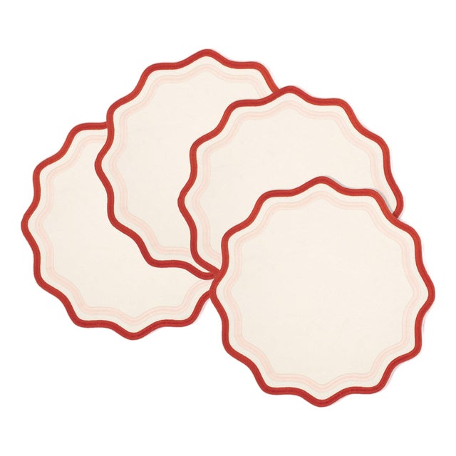 Colorblock Pink/Rust Embroidered Linen Placemats, Set of 4 | Chairish
