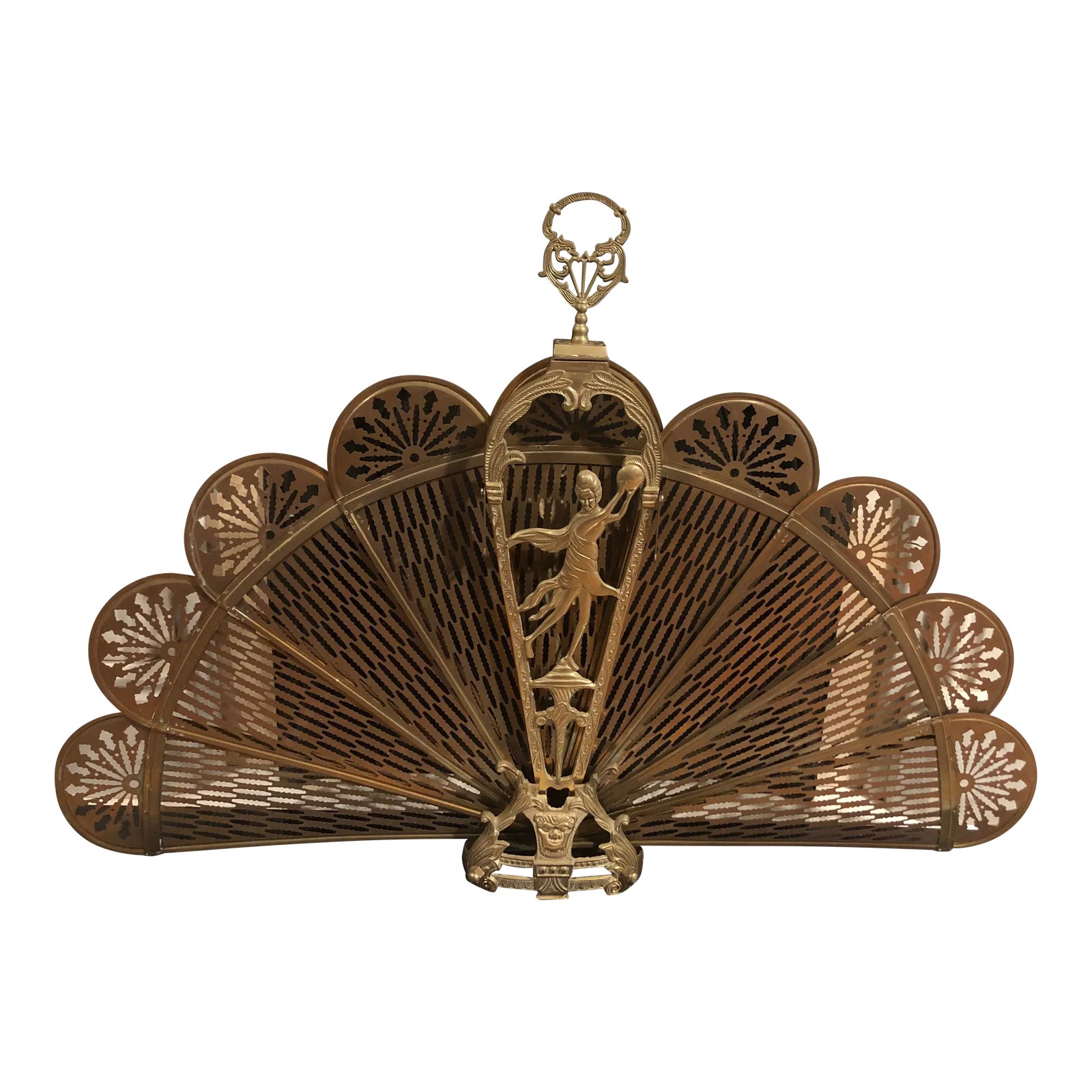 Vintage Peacock French Country Brass Fireplace Screen With Chinese Lady ...