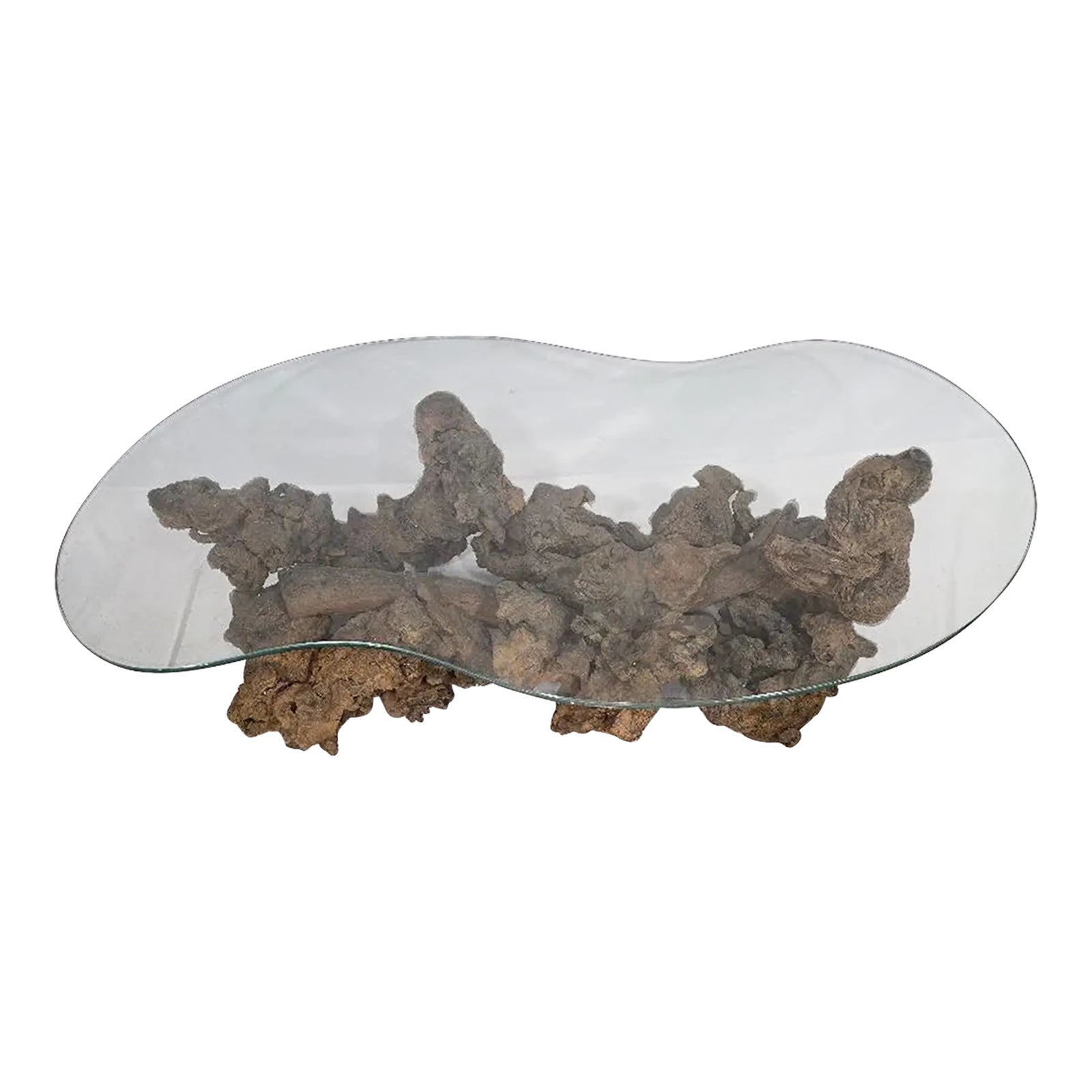 Vintage Root Coffee Table With Glass Top | Chairish