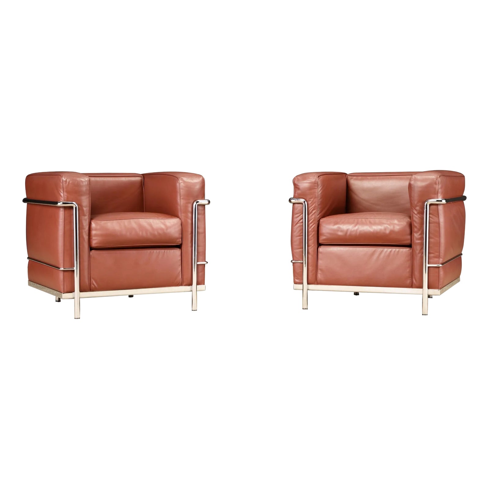 LC2' Leather Club Chairs by Le Corbusier for Cassina, c 1970s, Signed ...