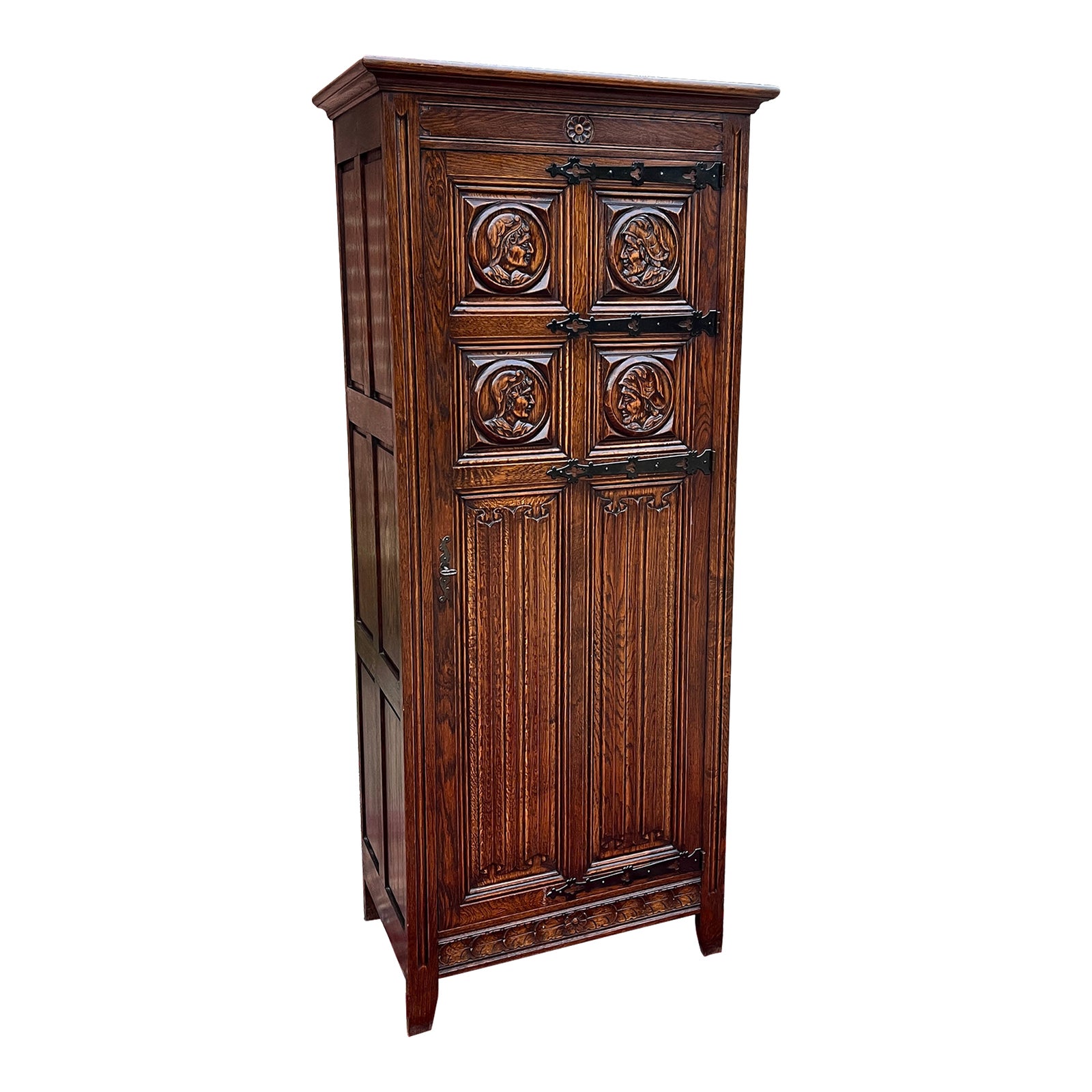 Antique French Armoire Wardrobe Cabinet Linen Closet Gothic Revival Oak ...