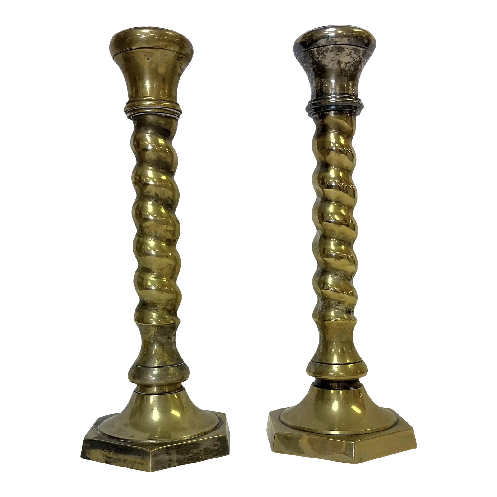 1970's William Adams 11" High Brass Plated Barley Twist Candlesticks ...