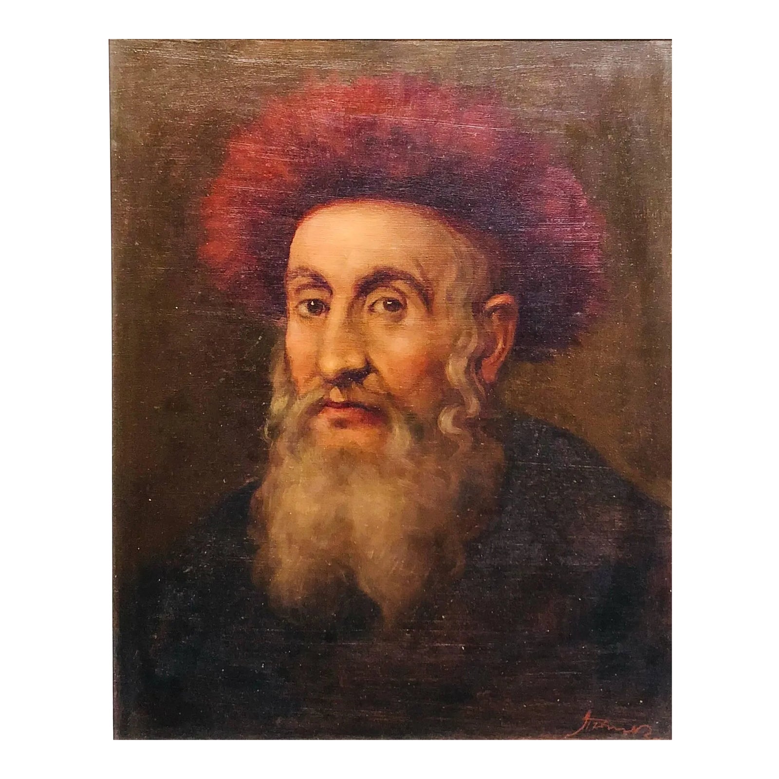 Unknown, Judaica "The Rebbe'" European Hasidic Rabbi Oil Painting ...