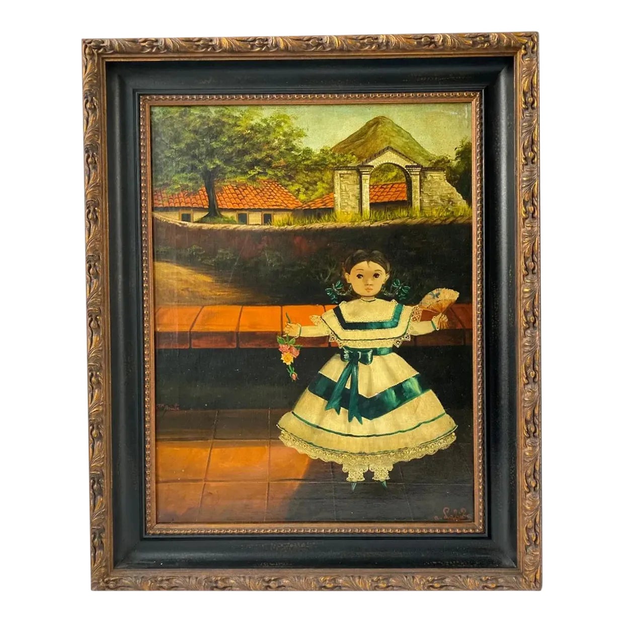 Agapito Labios Folk Art Oil on Canvas Painting, Portrait of a Girl ...