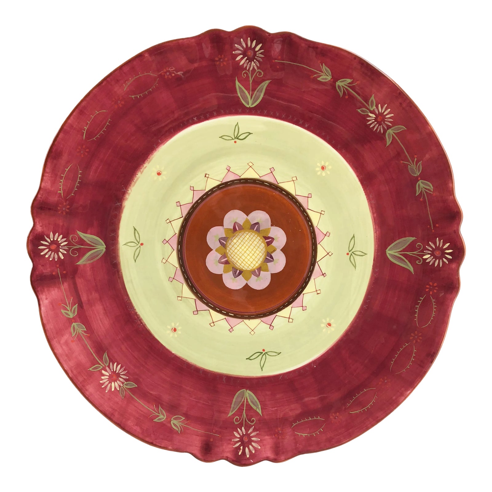 Vintage Boho Chic Hand Painted Monumental Wall Plate | Chairish