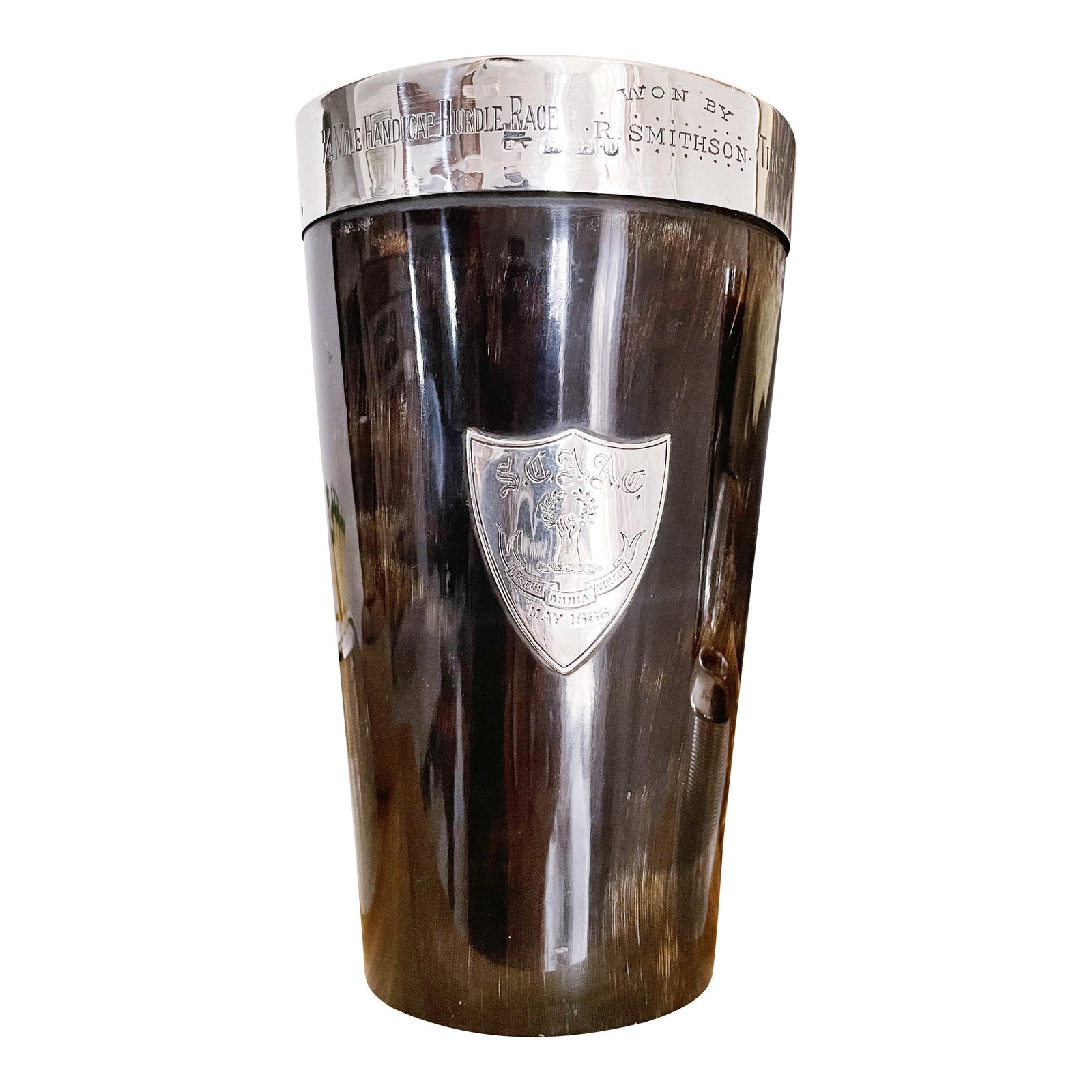 Antique 1886 Sterling and Horn Hurdle Trophy Cup | Chairish
