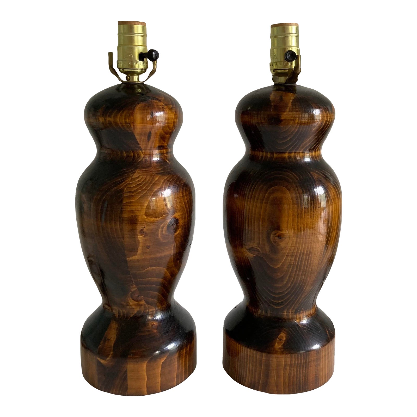 20th Century, Pair of Turned Solid Wood Mid-Century Multi-Tone Wood ...