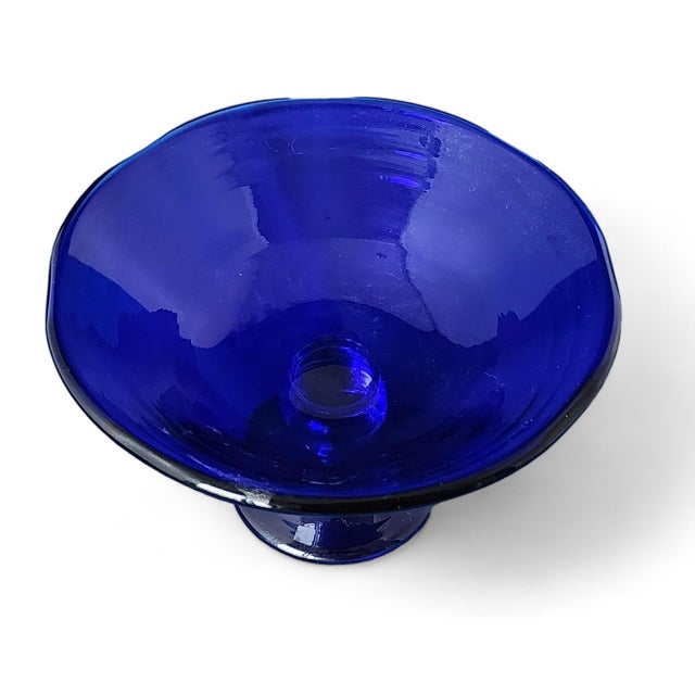 Hand Blown Japanese Cobalt Blue Glass Compote Bowl, C1980s | Chairish