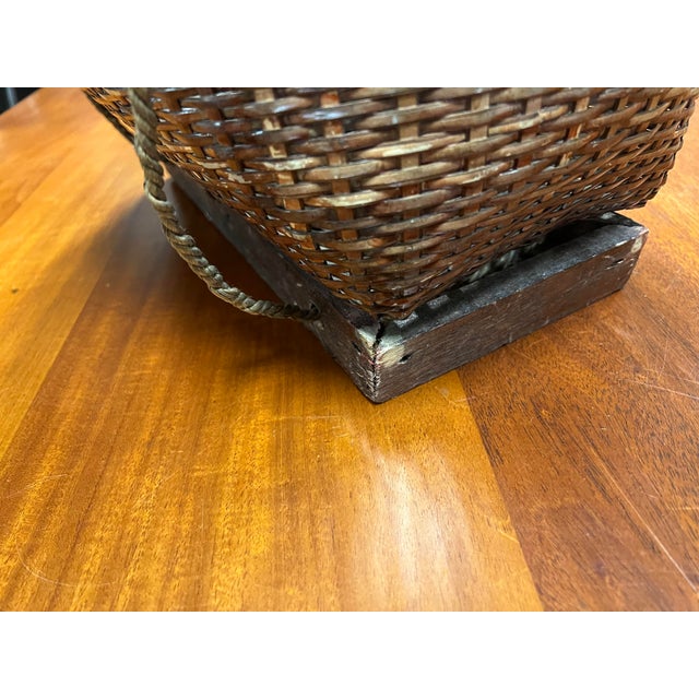 20th Century Rustic Asian Antique Bamboo Wicker Fish Basket | Chairish