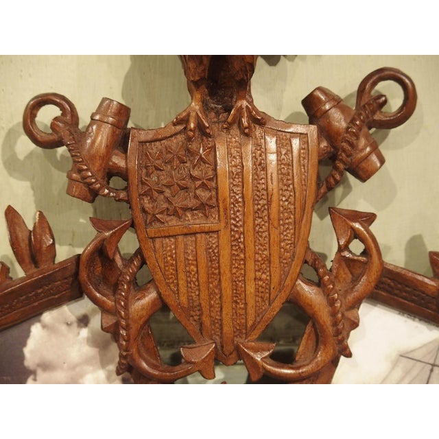 Carved Antique American Double Picture Frame Depicting Us Navy Crest ...