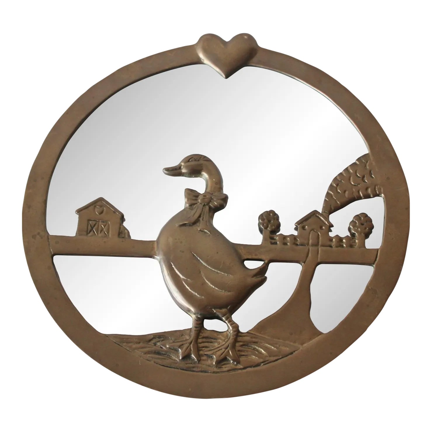 Vintage Brass Round Wall Mirror Duck Farmhouse Details | Chairish