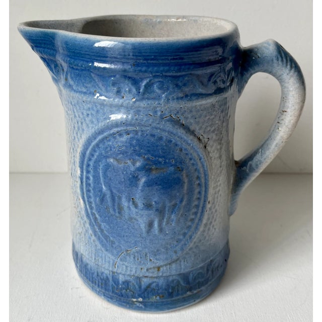 Antique Blue Stoneware Milk Pitcher-Hull Pottery | Chairish