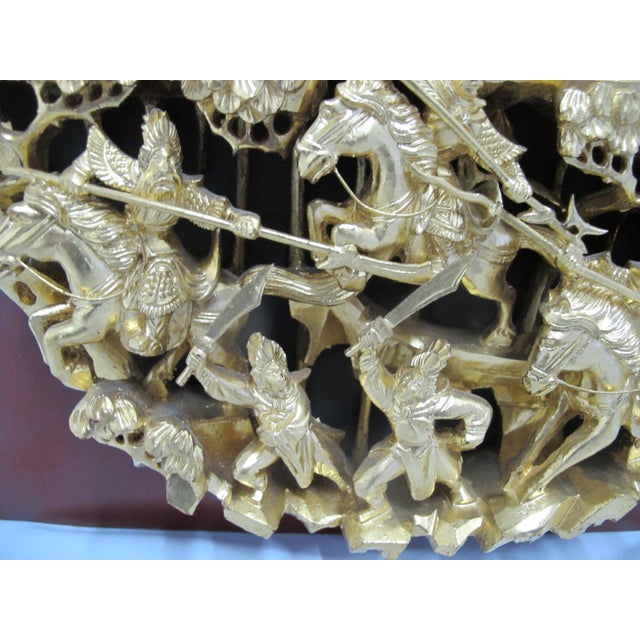 Chinese Gilt Carved Wood Elaborate Round Warrior Battle 3d Wall Art ...