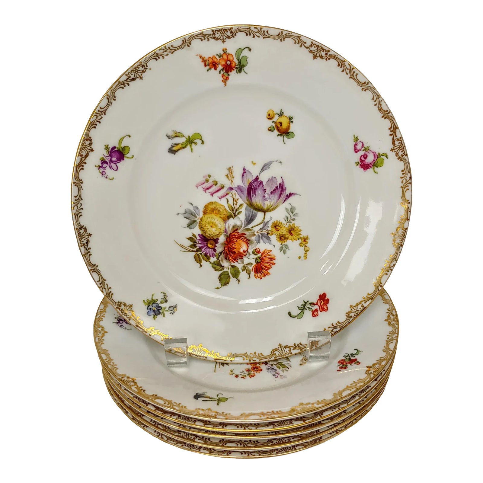 Vintage Saxe Austria Handpainted Salad Plates, Set of 6 | Chairish