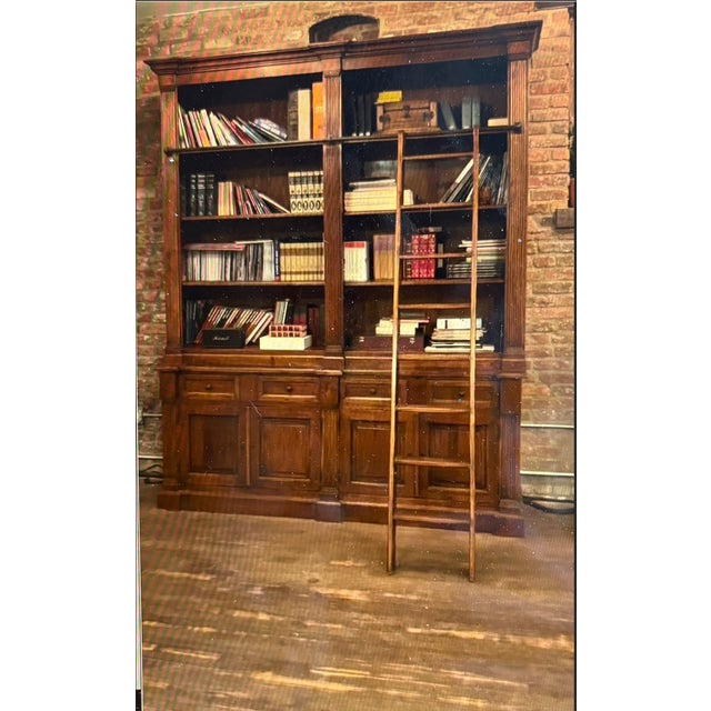Antique 19th Century Oak Bookcase With Ladder | Chairish