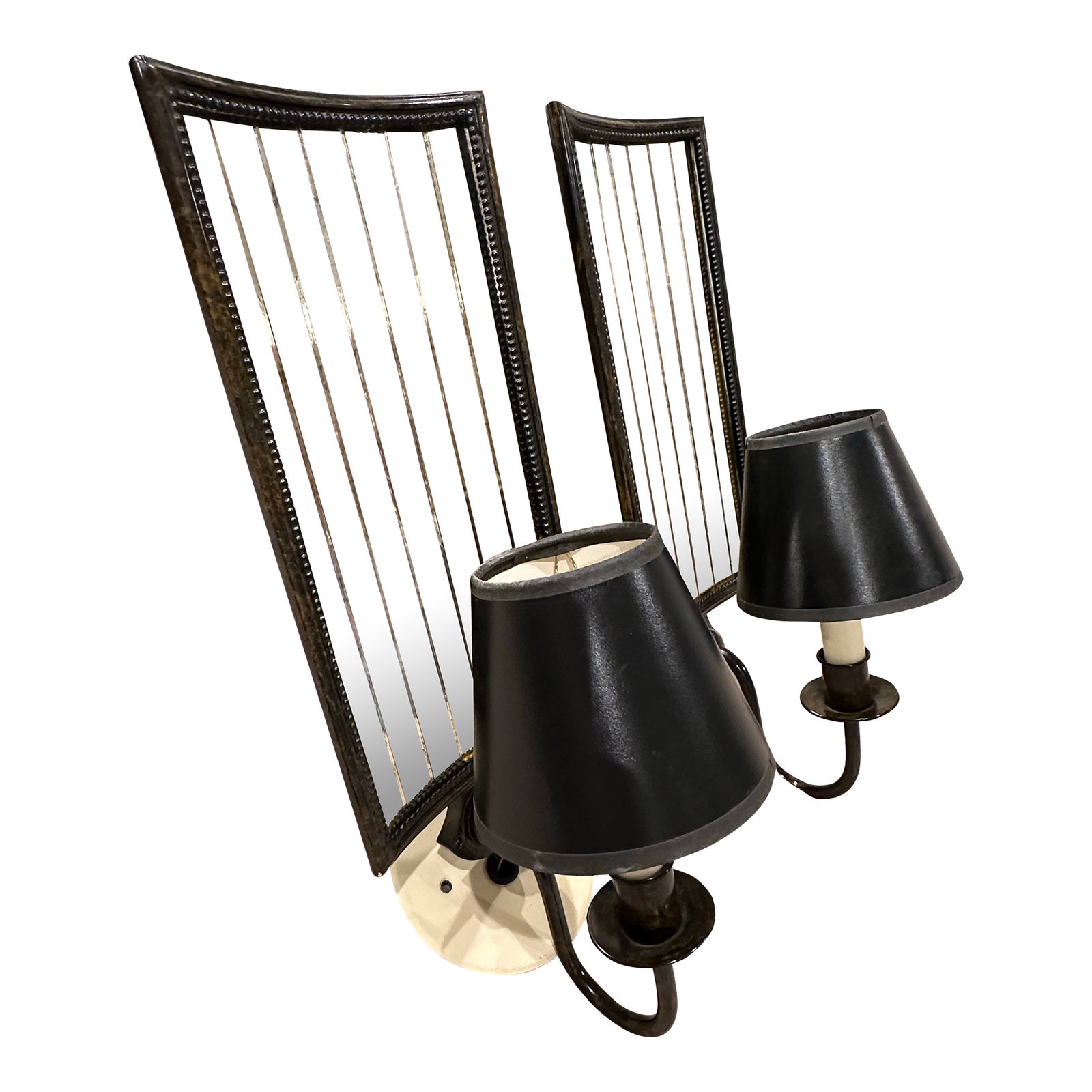 Vintage Art Deco Mirrored Electrical Sconces With Black Shades, a Pair ...