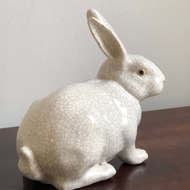 Antique Early 20th Century French Crackle Glaze Ceramic Rabbit | Chairish