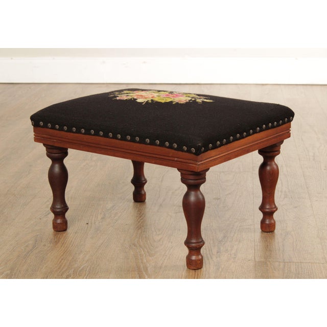 Antique Victorian Floral Needlepoint Foot Stool | Chairish
