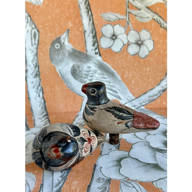 Tonala Mexican Pottery Bird Lamp Finials on Bronze Hardware - a Pair ...