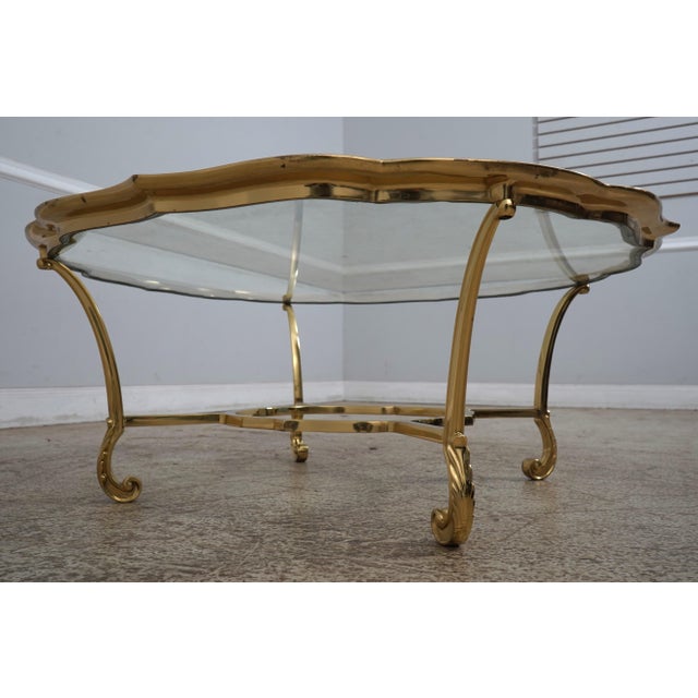 Labarge Large Brass Base Glass Top Coffee Table | Chairish