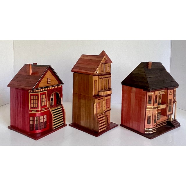 1960's Set of 3 Straw San Francisco Trinket Lidded Houses | Chairish