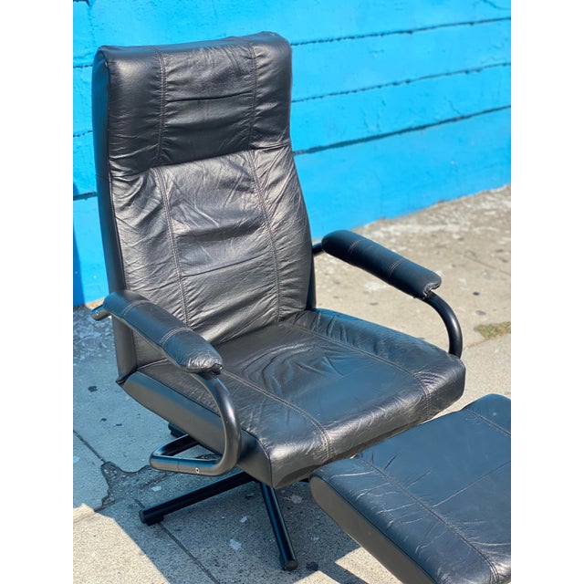 Mid 20th Century Danish Modern Kebe of Denmark Black Leather Recliner ...