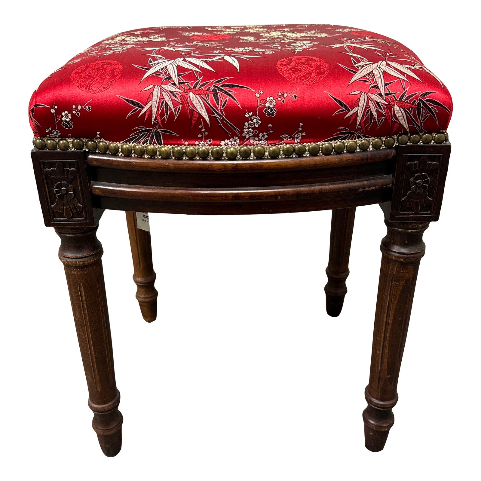 123 Creations Asian Inspired Red Silk Stools With Nailhead | Chairish