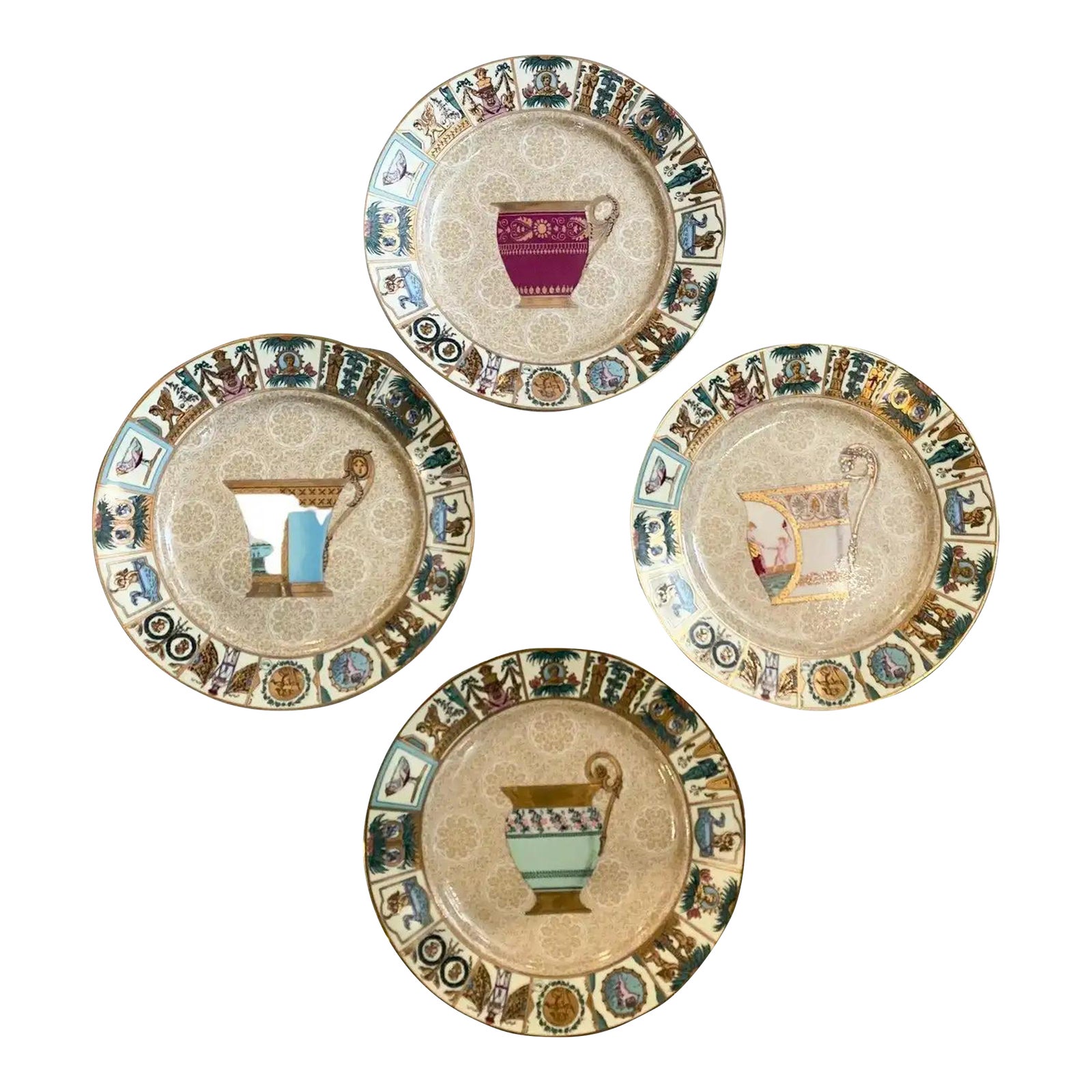 A 1980s Amazing Set of Four Porcelain Italian Mural Plates by Gucci ...