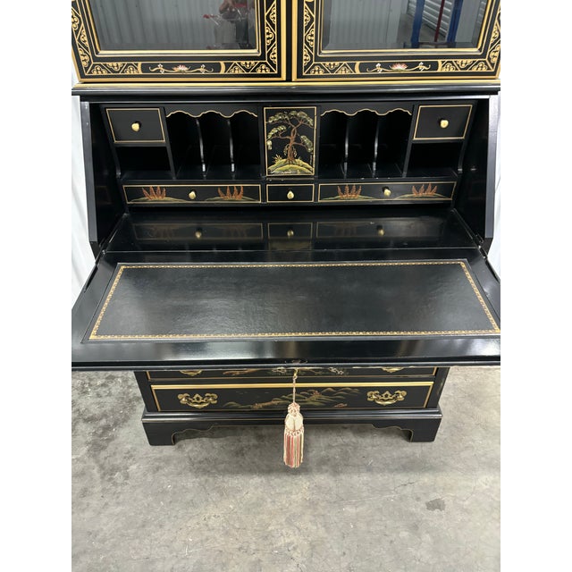 Chinoiserie Black Lacquered Drop Front Secretary Desk With Lighted ...
