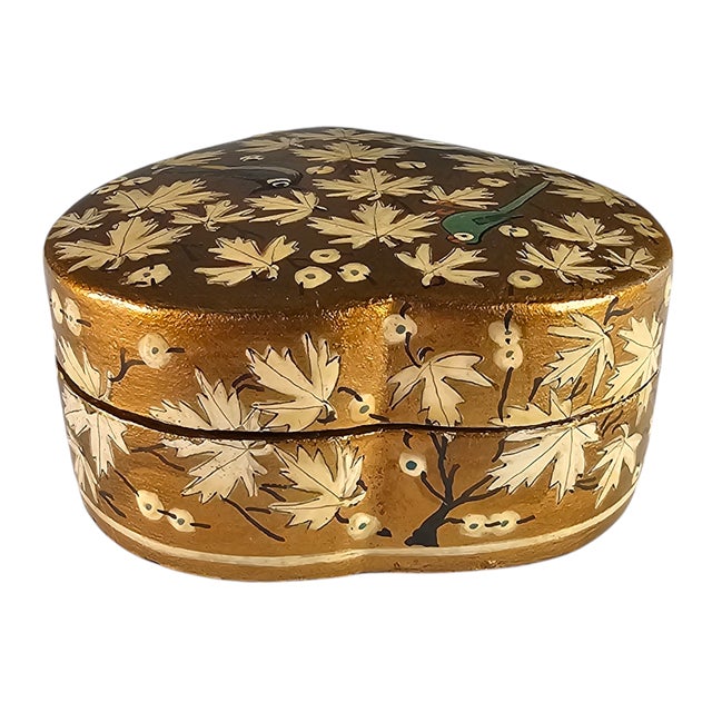 Kashmir Hand Painted Lacquer Box Floral Love Birds Trinket Box | Chairish