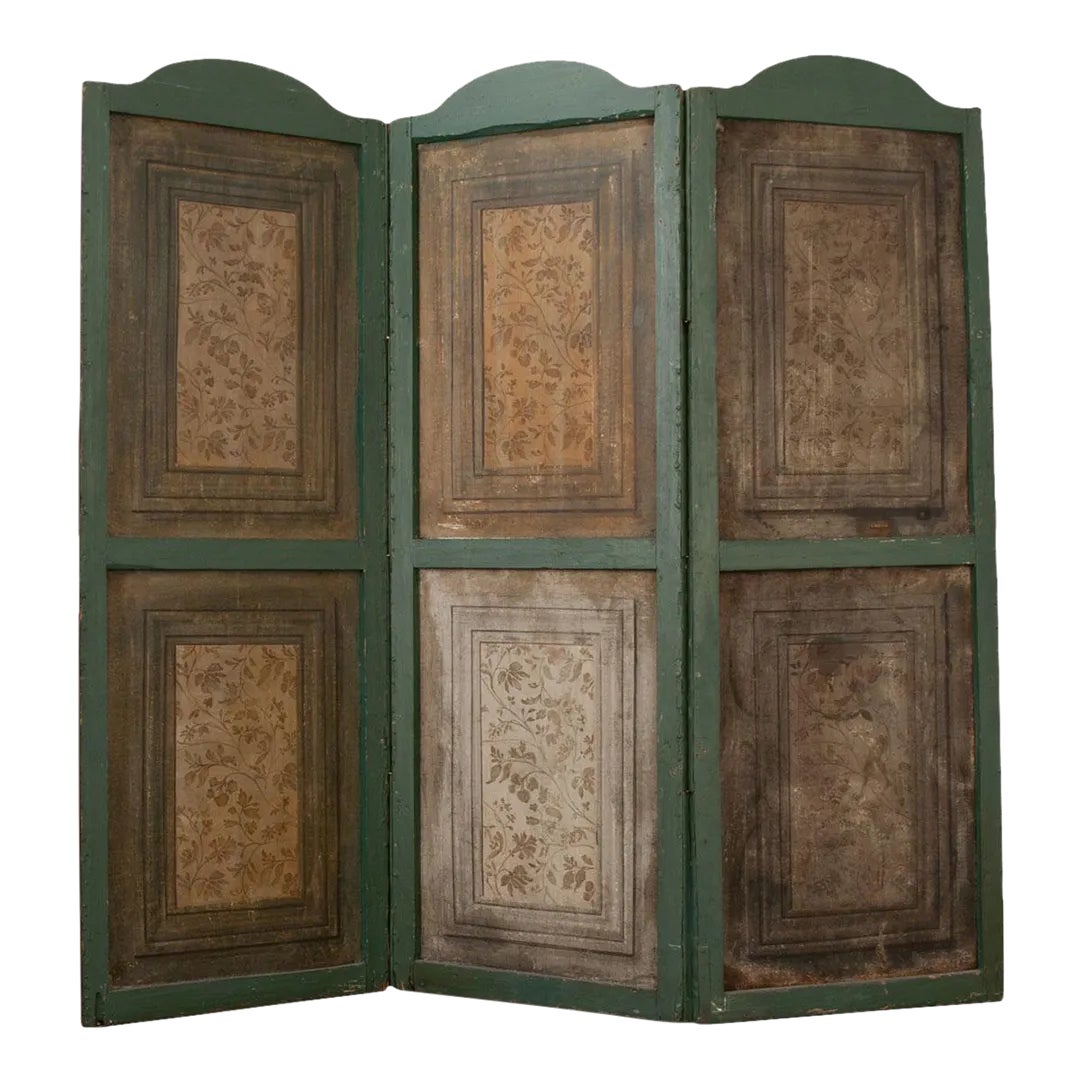French 19th Century Painted Folding Screen | Chairish