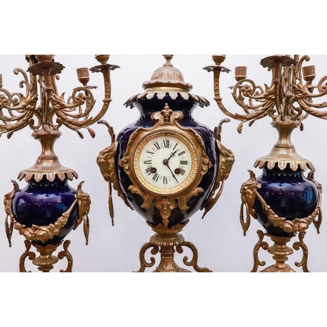 Antique Cobalt Blue French Clock With Candlesticks, 19th Century - 3 ...