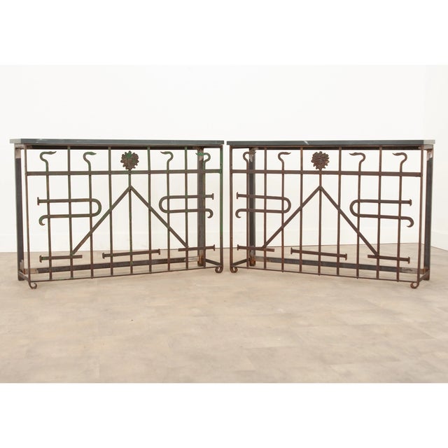 19th Century European Iron Panel Consoles - A Pair | Chairish