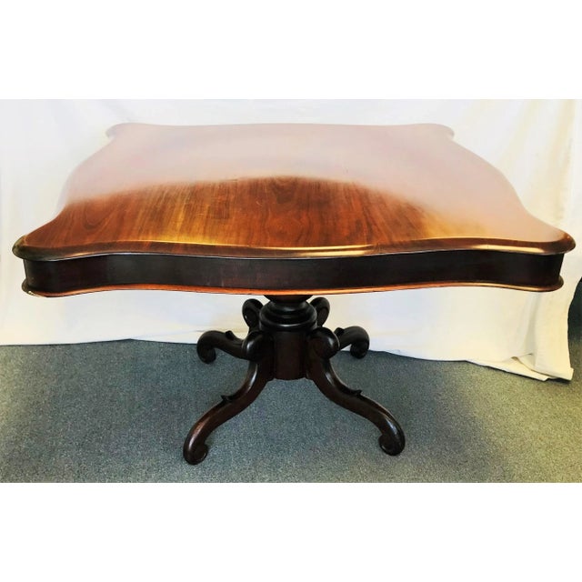 Mahogany & Walnut Square Center Table With Scalloped Corners on Turned ...