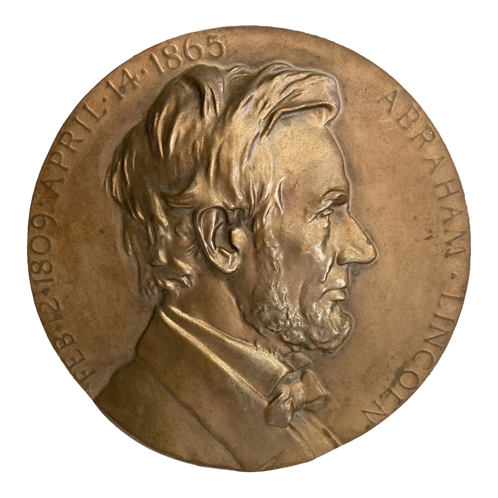 Late 1800's Cast Bronze Lincoln Wall Plaque by Charles Calverley | Chairish