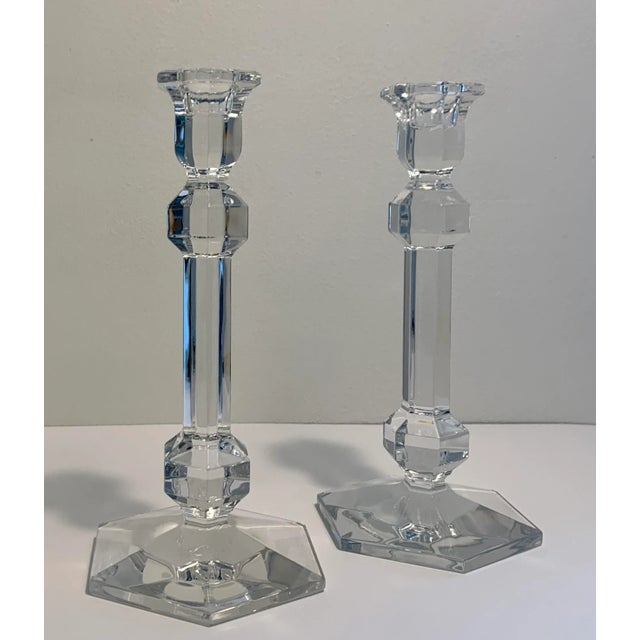 Pair of Signed Val St. Lambert Crystal Candlesticks-Gardenia Pattern ...