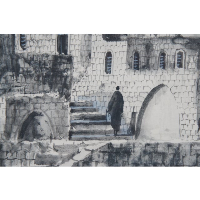 1966 Simon Rosen Israeli Judaica Jerusalem Cityscape Watercolor ...