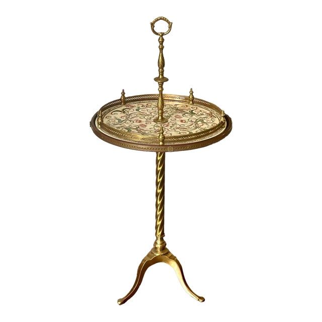 20th Century Brass and Porcelain Gueridon Side Table With Liftoff Tray ...