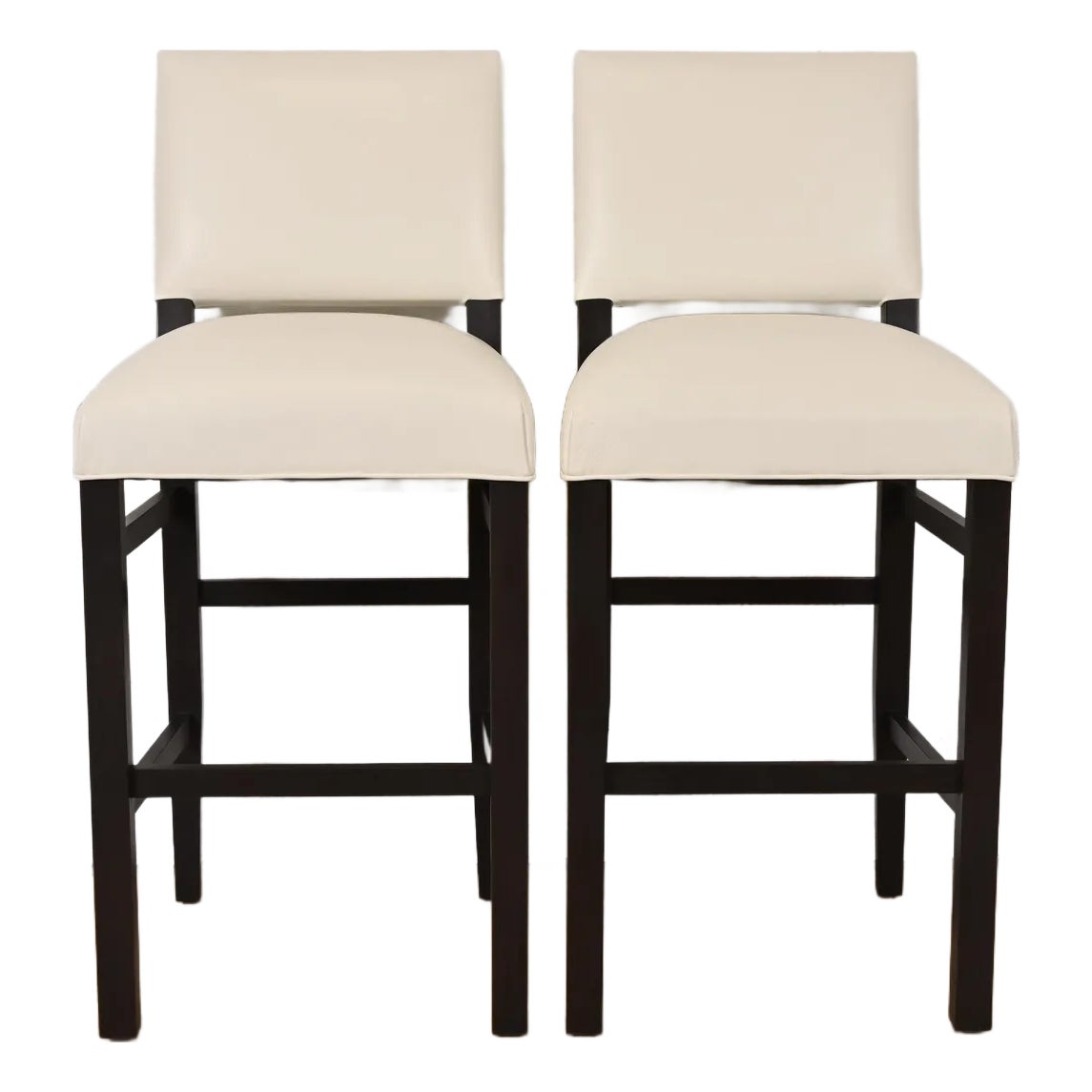 Ethan Allen Modern Mahogany and Leather Bar Stools, Pair | Chairish