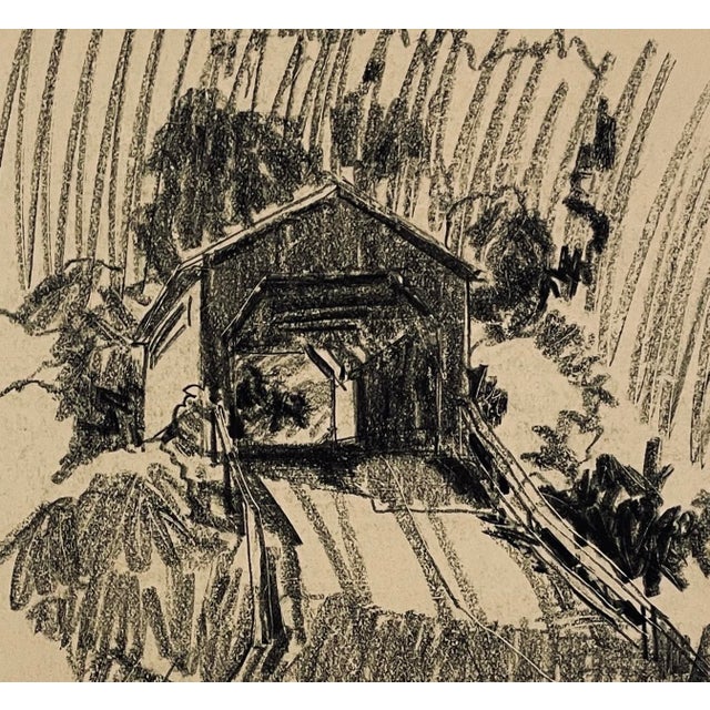 Norman Kent Mentz New York Covered Bridge Drawing | Chairish