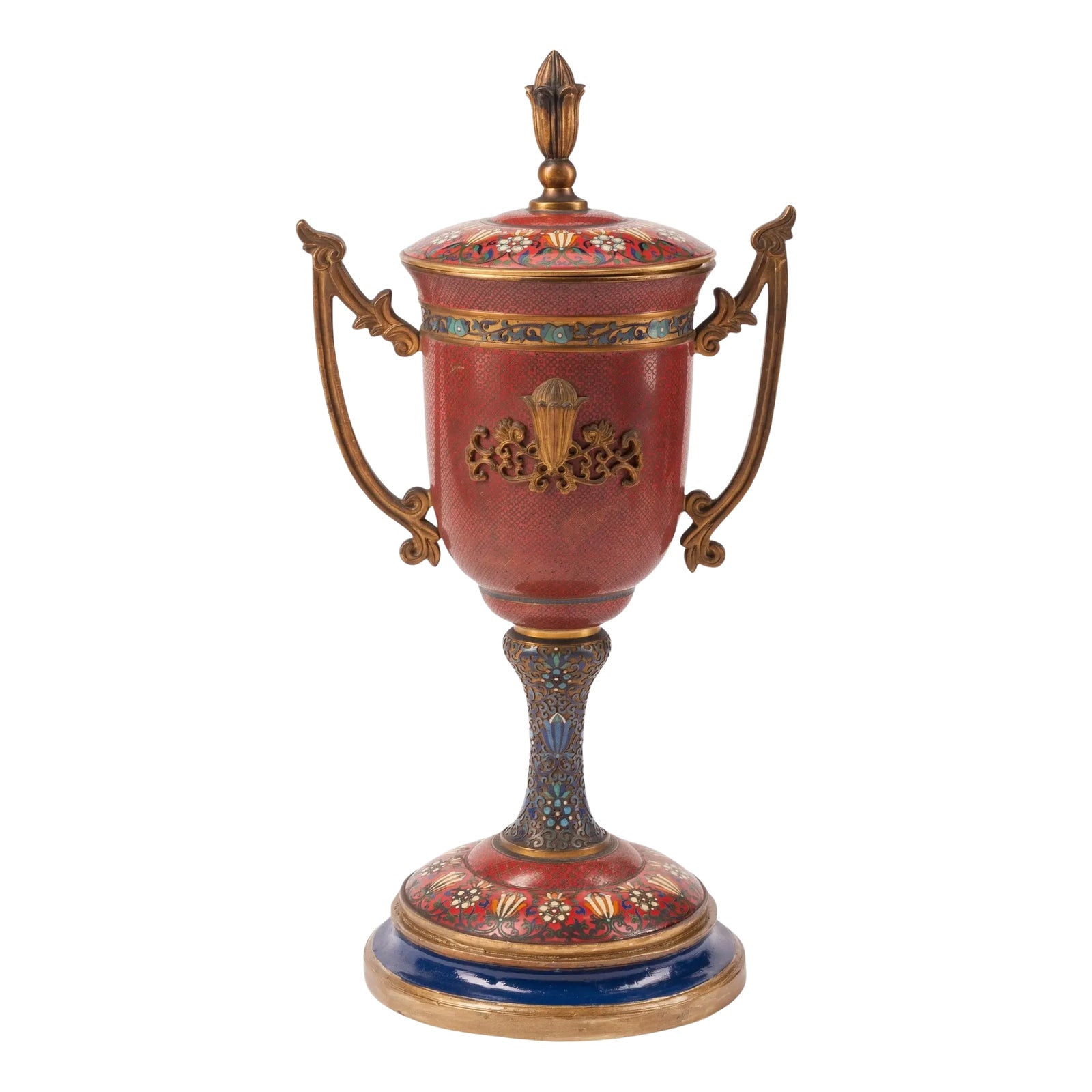 19th Century Trophy Form French Champleve and Cloisonne Vase with Cover ...